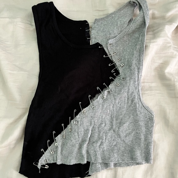 Dolls Kill | Tops | Handmade Black And Gray Zig Zag Safety Pin Top ...